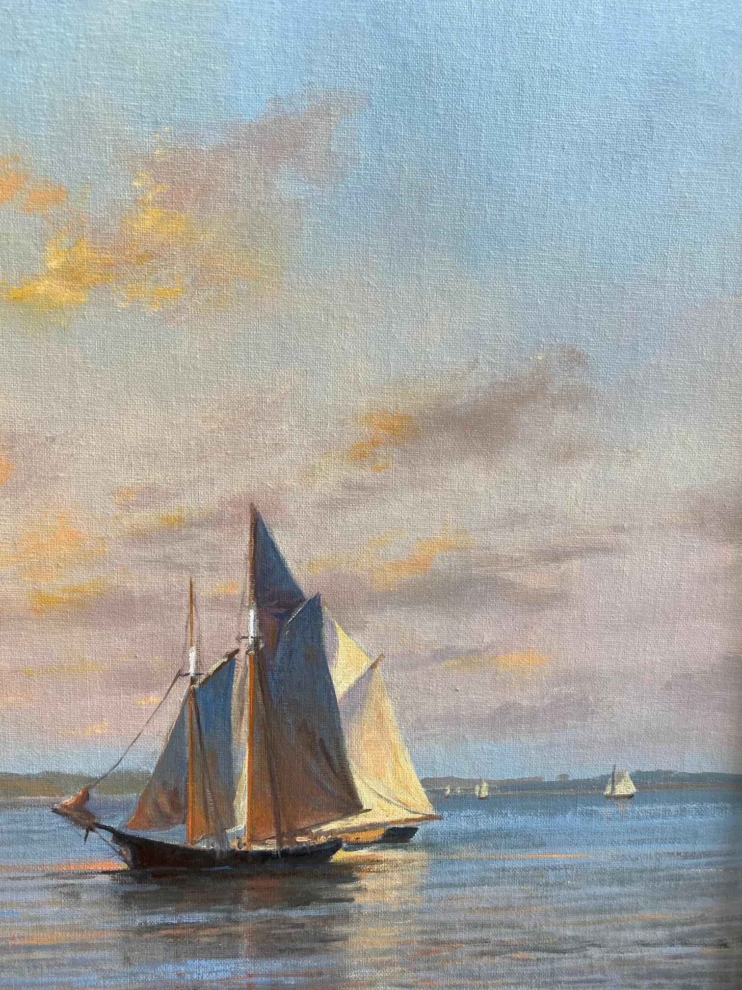 Paul Beebe - Quiet Evening on the Hudson, original impressionist marine ...