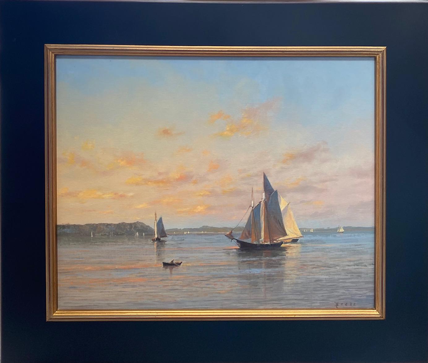 Paul Beebe - Quiet Evening on the Hudson, original impressionist marine ...