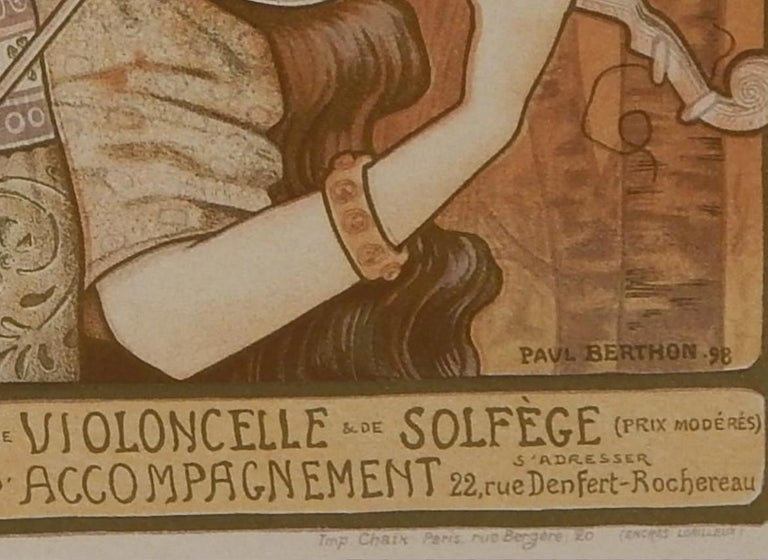 Paul Berthon Original Color Lithograph, 1897. Lecon de Violon For Sale ...