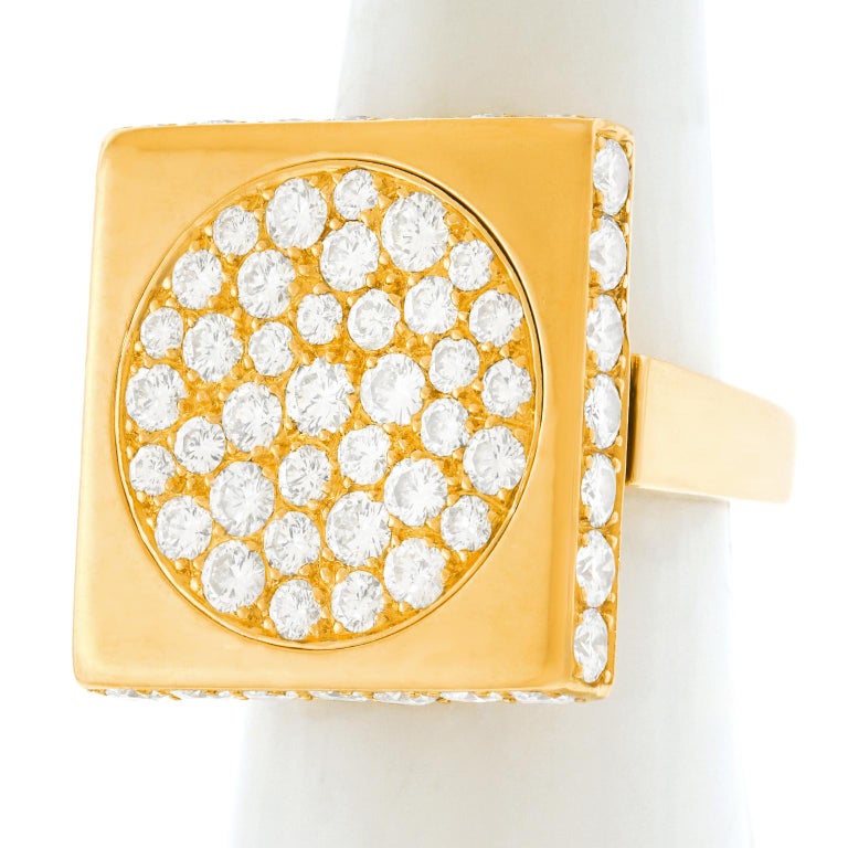Paul Binder Swiss Modern Diamond Set Gold Ring at 1stDibs