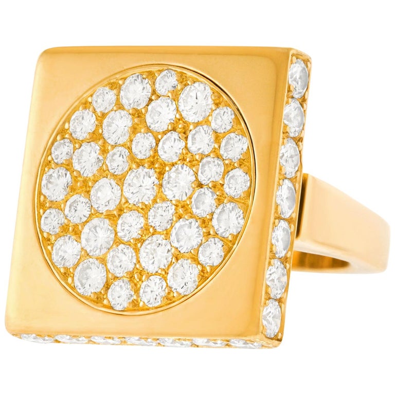 Paul Binder Swiss Modern Diamond Set Gold Ring at 1stDibs
