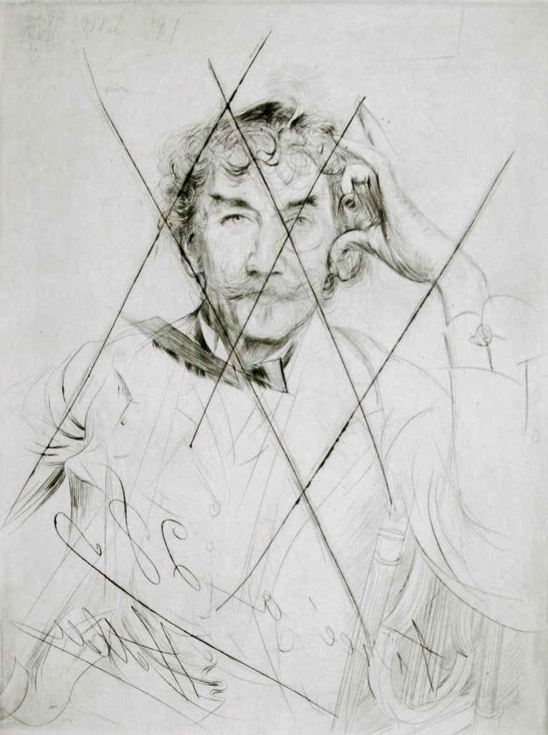 Paul César Helleu - Portrait of Whistler with the Monacle. For Sale at ...