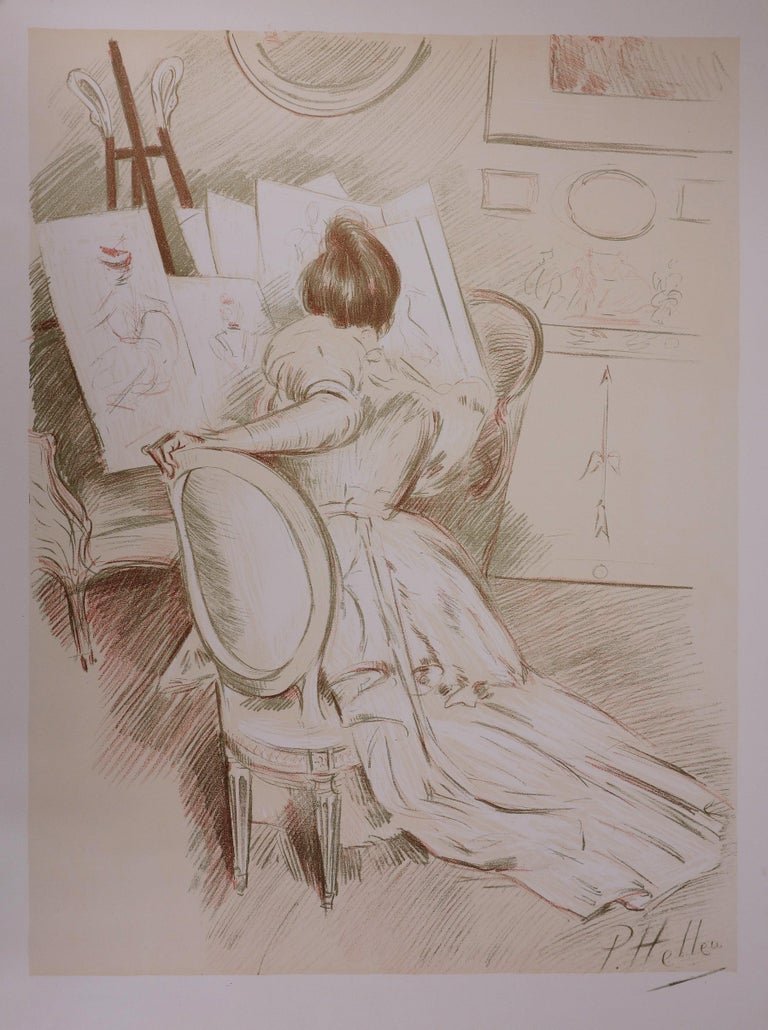 Paul César Helleu - Woman painting - Original stone lithograph - 1901 ...