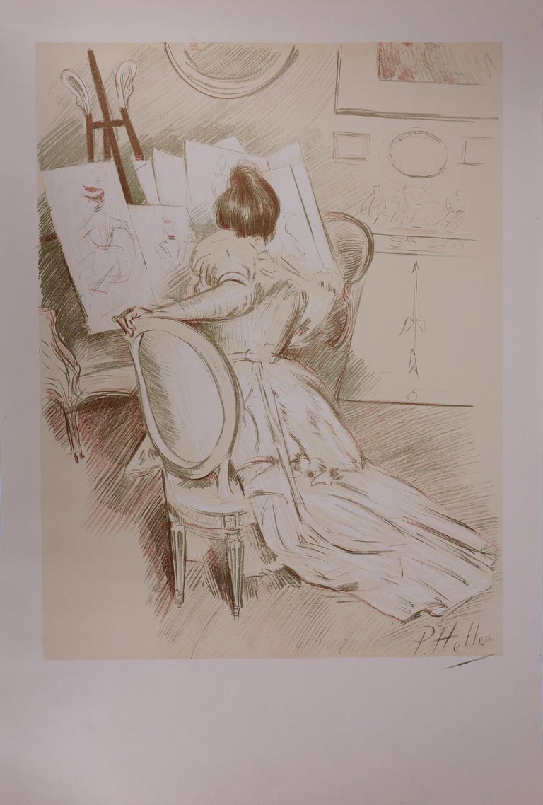 Paul César Helleu - Woman painting - Original stone lithograph - 1901 ...