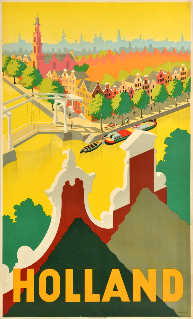 Paul Erkelens - Original Vintage Travel Poster Holland River Canal ...