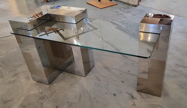 Paul Evans Attributed Cityscape Chrome and Brass Patchwork Desk For ...