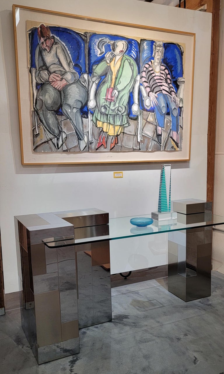 Paul Evans Attributed Cityscape Chrome and Brass Patchwork Desk For ...