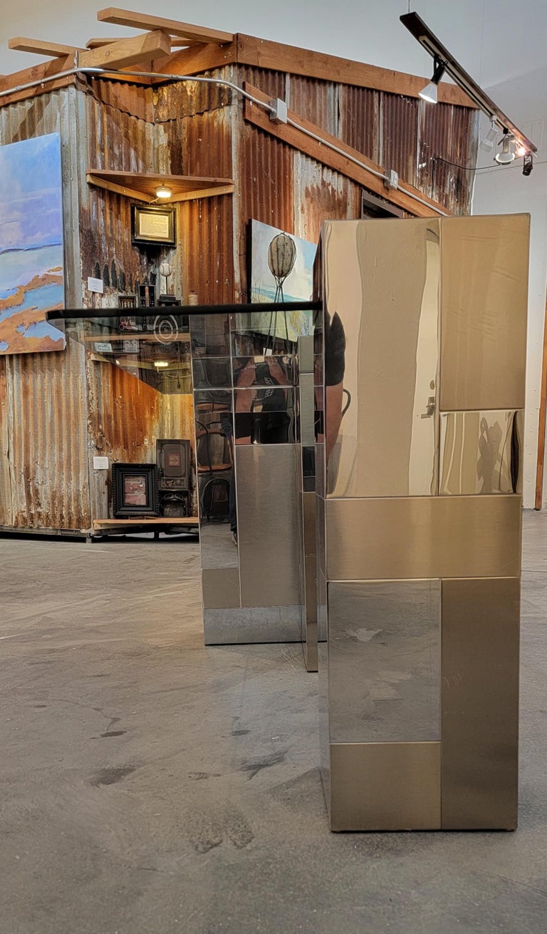 Paul Evans Attributed Cityscape Chrome and Brass Patchwork Desk For ...