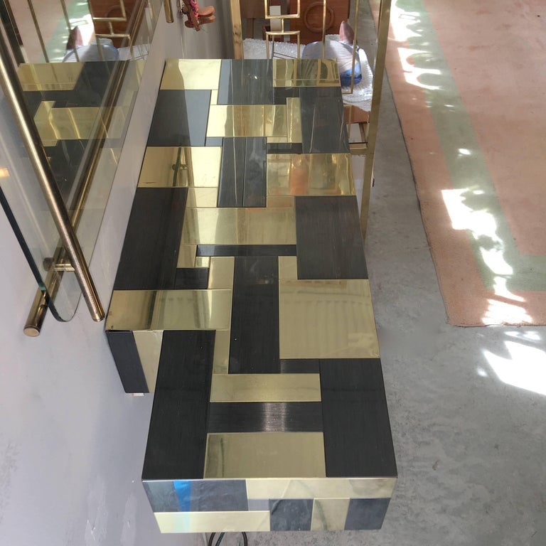 Paul Evans Brass and Gunmetal Floating Console at 1stDibs