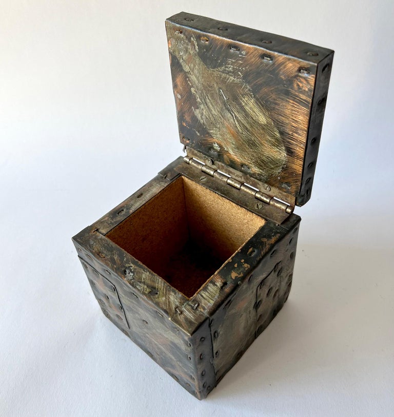 Paul Evans Brutalist Patchwork Metal Cube Box For Sale at 1stDibs