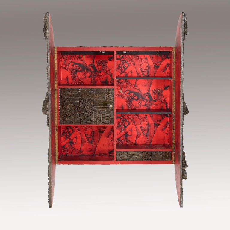 Paul Evans Brutalist Sculpted Bronze Wall Mounted Disc Bar For Sale at ...