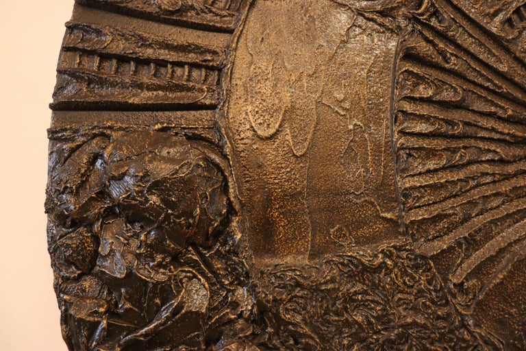 Paul Evans Brutalist Sculpted Bronze Wall Mounted Disc Bar For Sale at ...