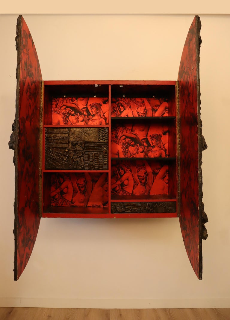 Paul Evans Brutalist Sculpted Bronze Wall Mounted Disc Bar For Sale at ...
