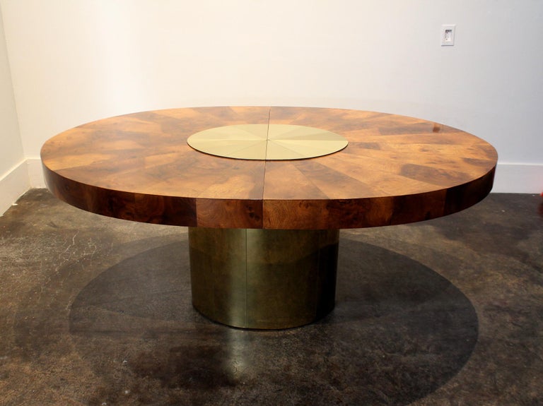 Paul Evans for Directional Brass and Wood Sunburst Dining Table For ...