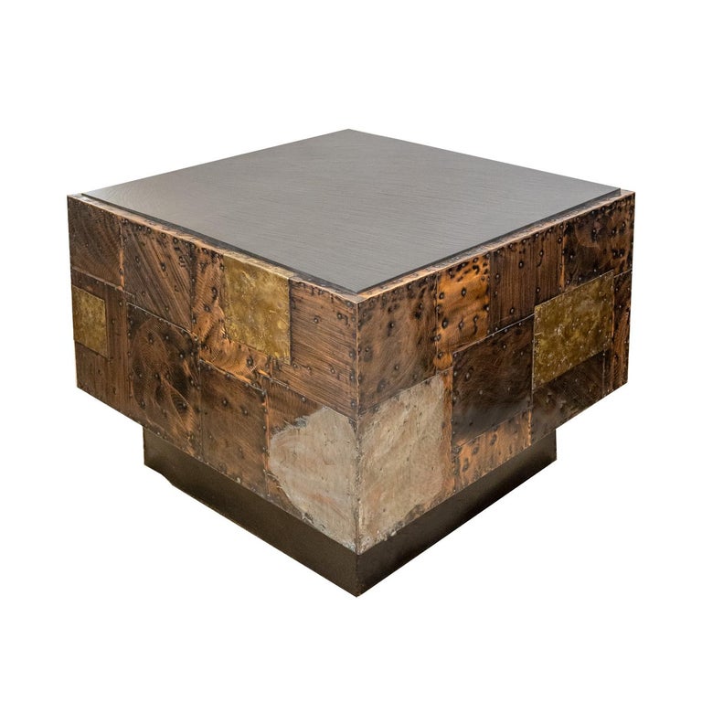 Paul Evans Hand-Welded Patchwork Cube Side Table 1970s For Sale at 1stDibs