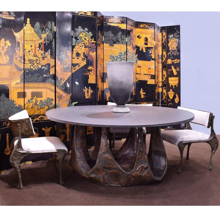 Paul Evans Important Welded Steel and Slate Dining Table, 1960s at 1stDibs