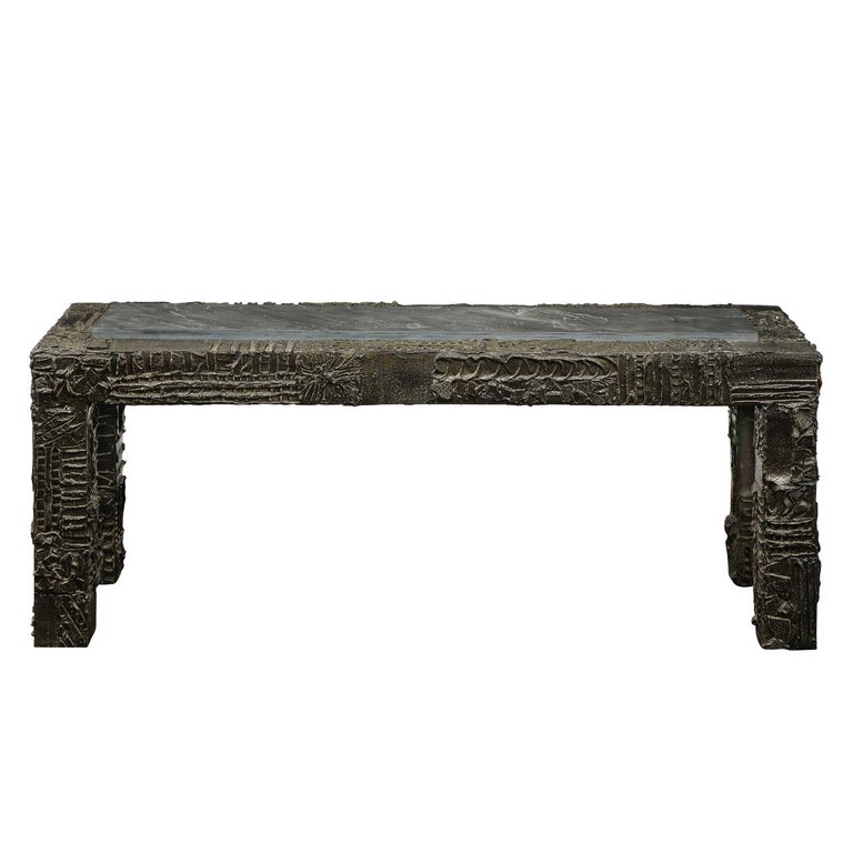 Paul Evans Rare Low Console Table in Sculpted Bronze Resin 1970 'Signed ...