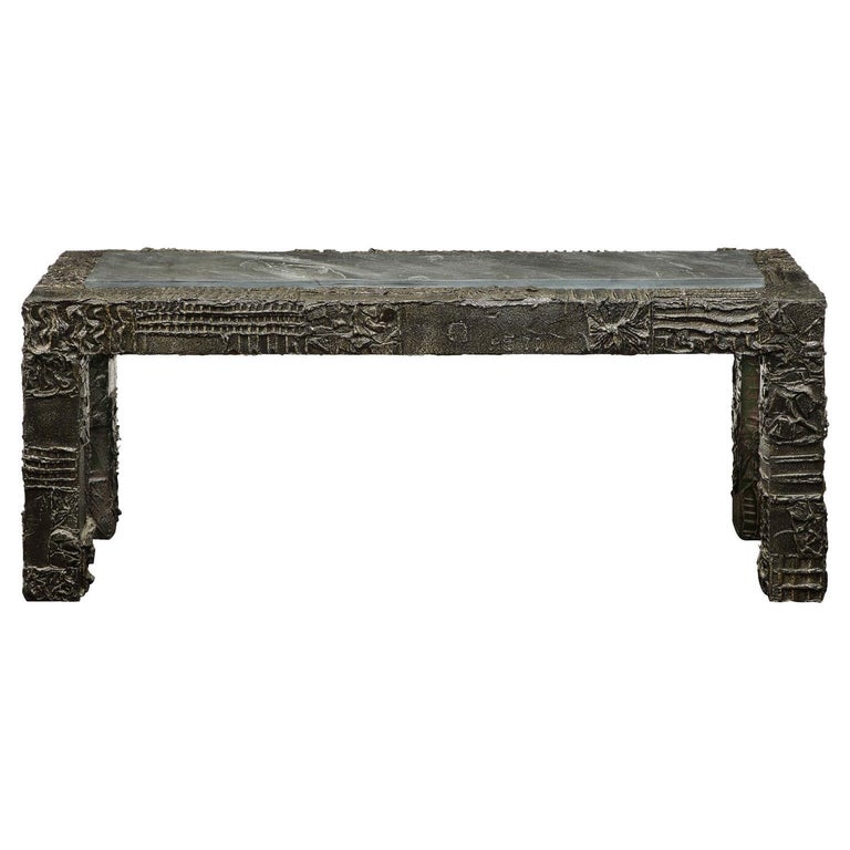 Paul Evans Rare Low Console Table in Sculpted Bronze Resin 1970 'Signed ...