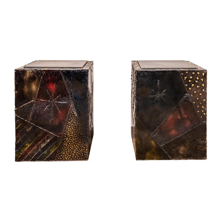Paul Evans Rare Pair of Welded Steel Cube Side Tables 1968 'Signed and ...