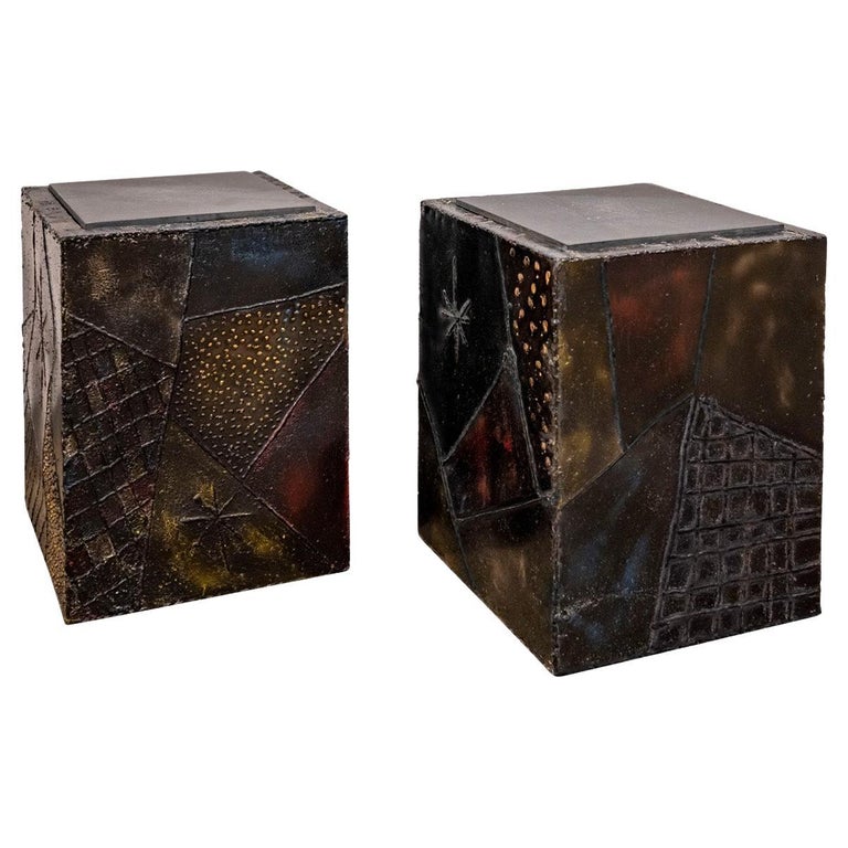 Paul Evans Rare Pair of Welded Steel Cube Side Tables 1968 'Signed and ...