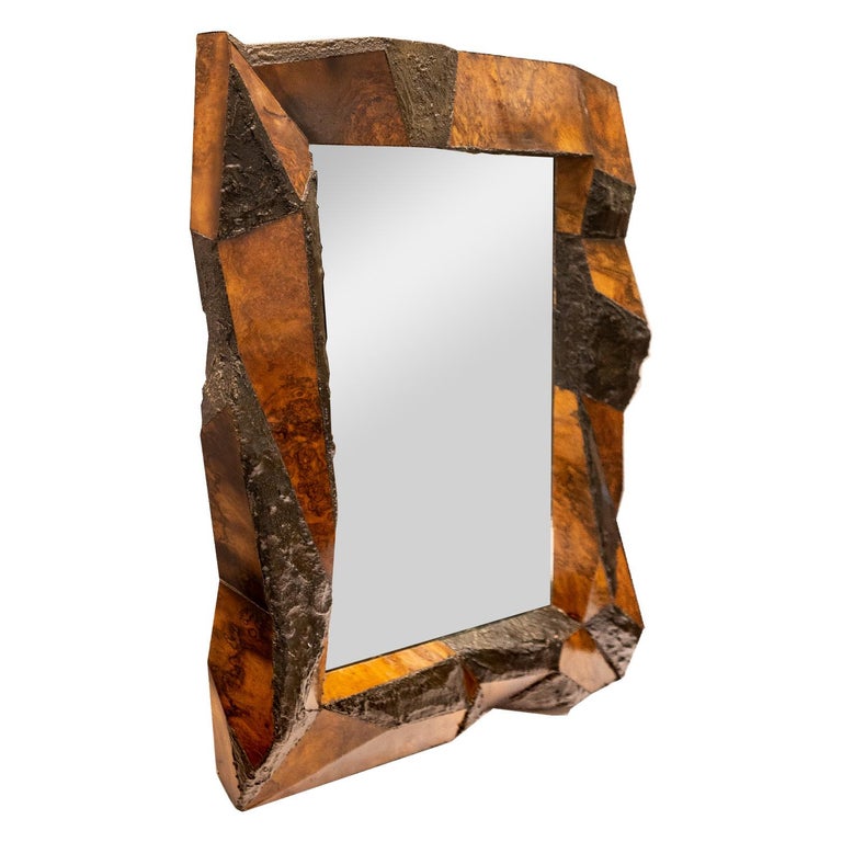 Paul Evans Rare Unique Multi-Planar Mirror in Bronze Resin and Burl ...