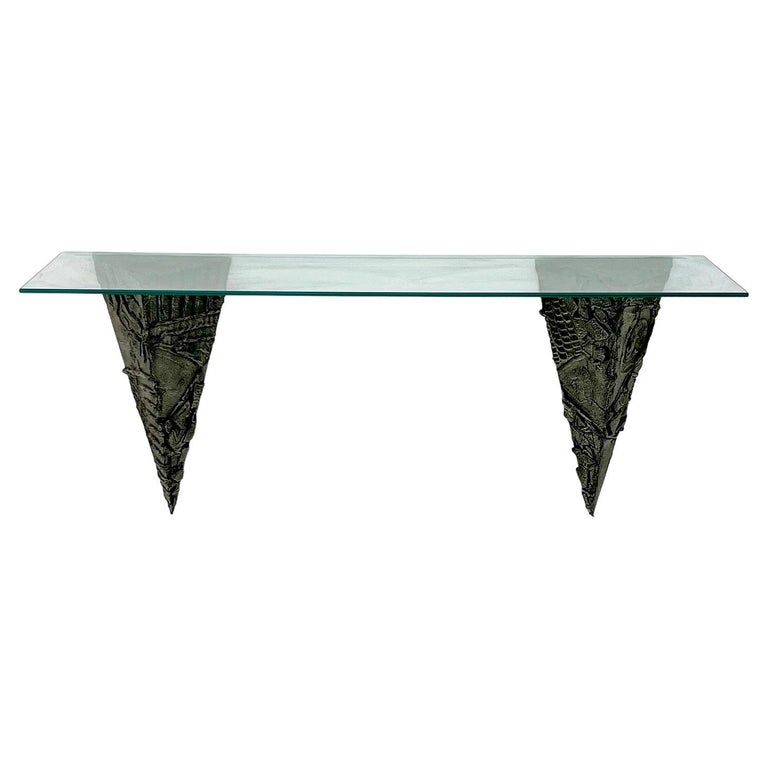 Paul Evans Sculpted Bronze and Resin Console Table, Signed and Dated ...