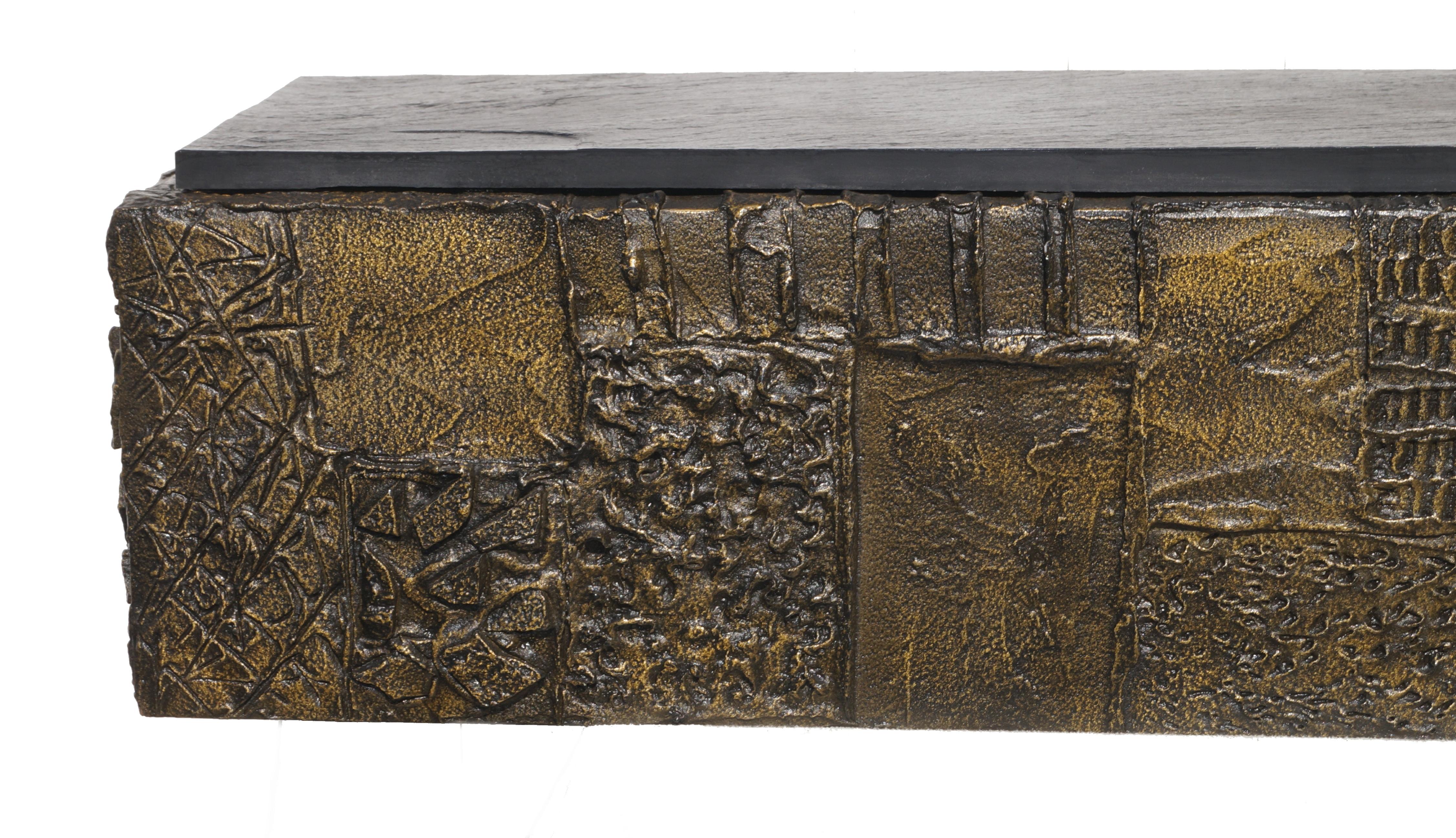 Paul Evans Sculpted Bronze Slate Top Wall Console Shelf Signed At