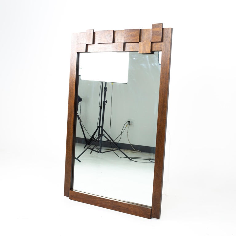Paul Evans Style Lane Mid Century Brutalist Walnut Mirror at 1stDibs