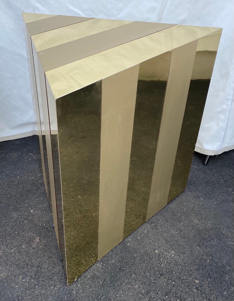 Paul Evans Style Mid-Century Modern Gold Cityscape Triangular End Side ...
