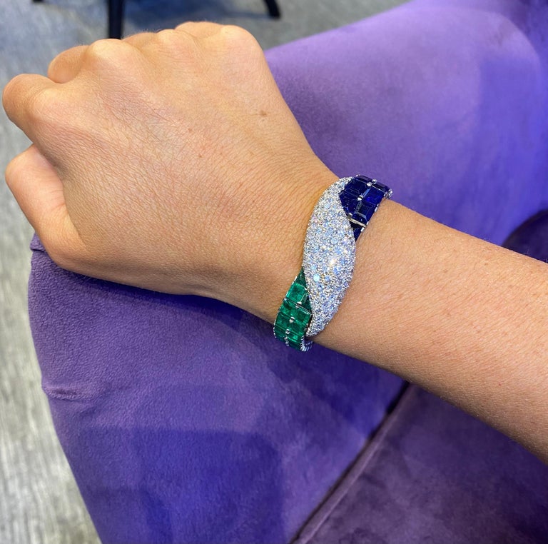 Paul Flato Emerald Sapphire and Diamond Bracelet and Earrings Set For ...