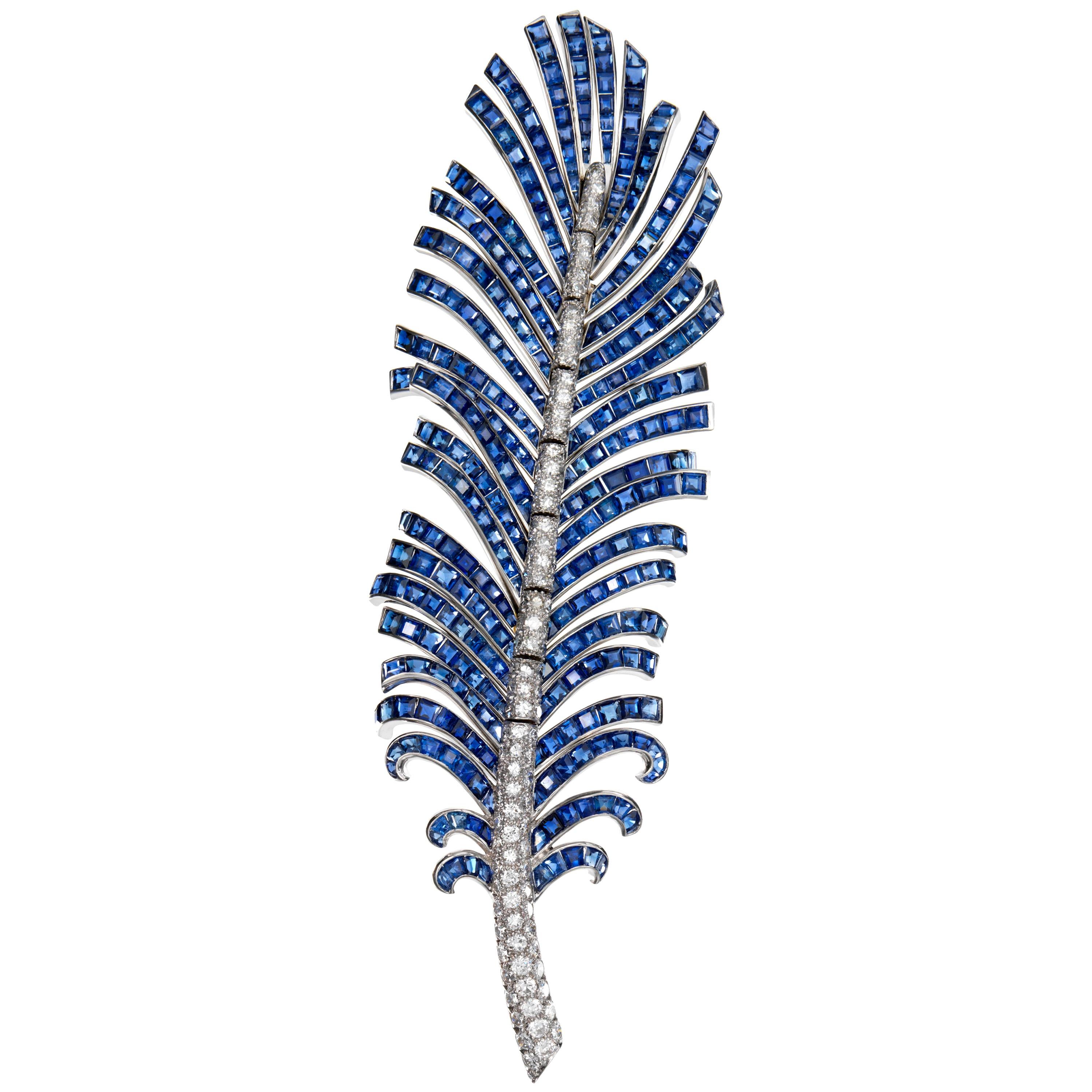 Paul Flato Sapphire and Diamond Feather Brooch, New York, circa 1940 ...