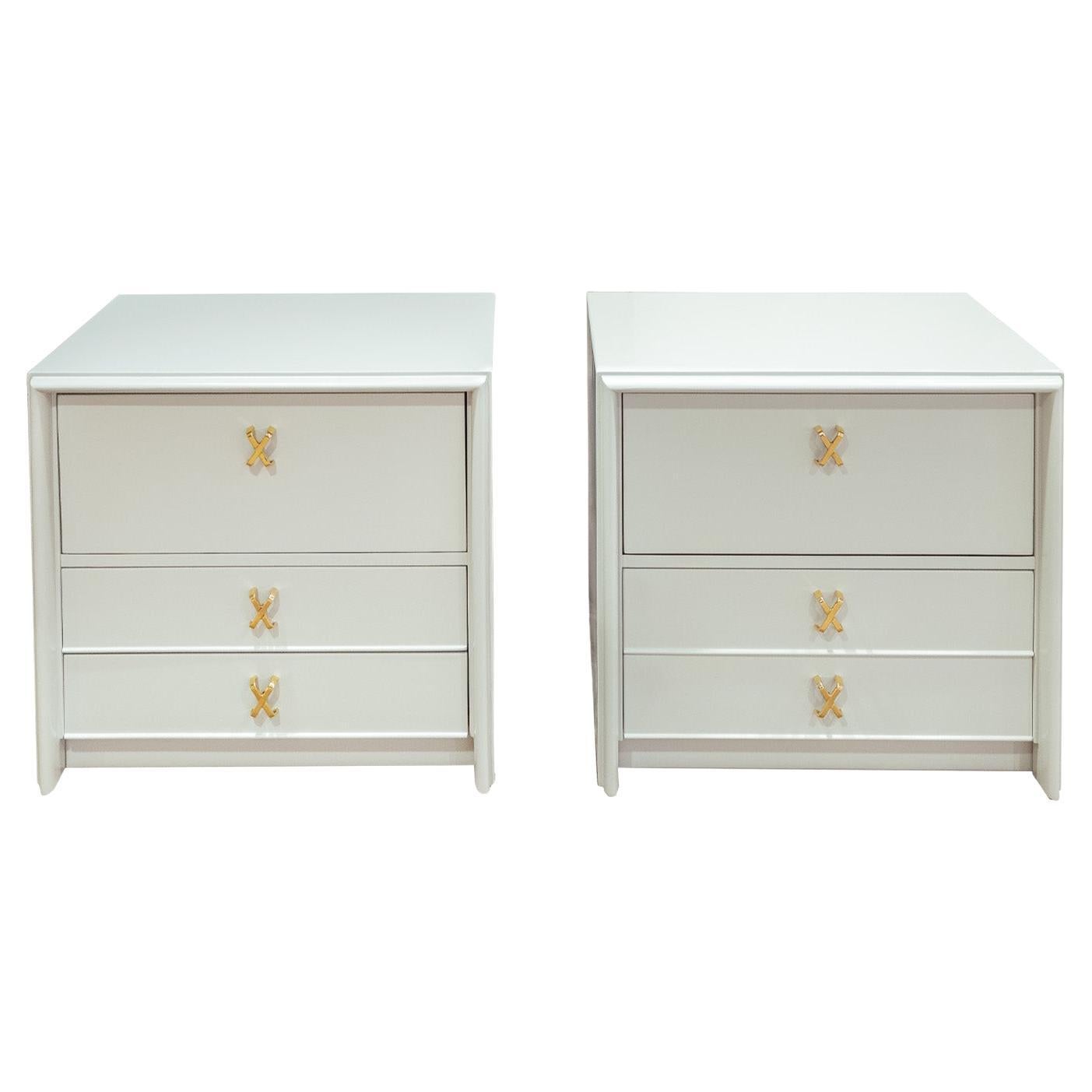 Pair of Chic Bedside Tables in Brass and Smoke Mirror at 1stDibs