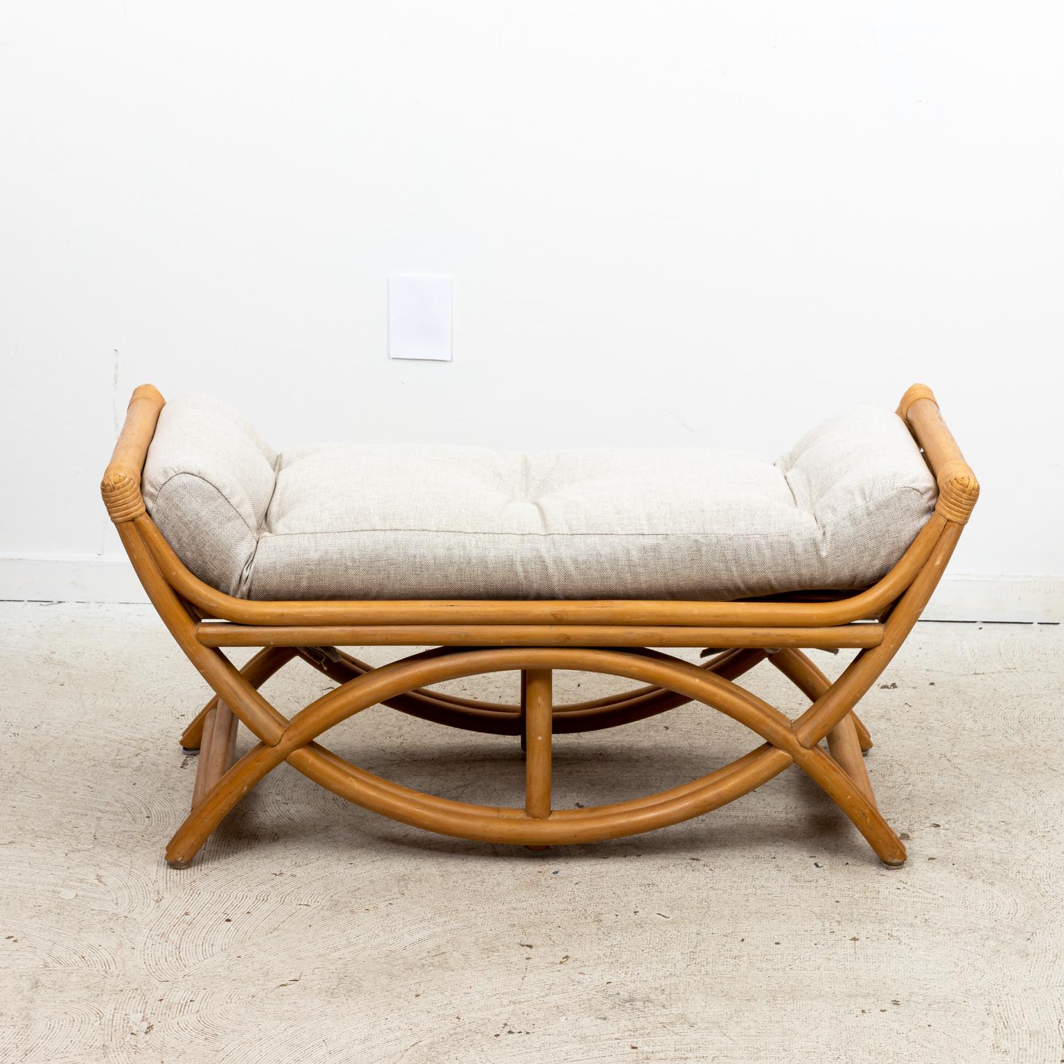 Paul Frankl Style Bamboo Rattan Bench at 1stDibs