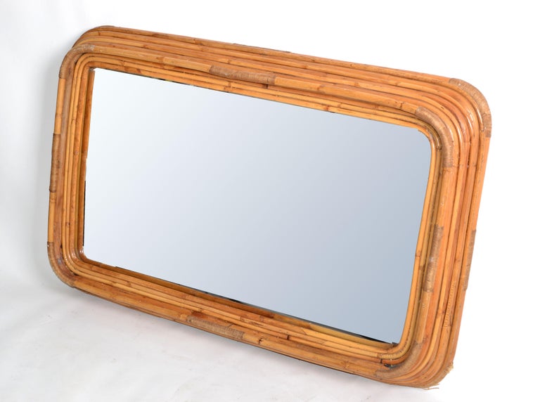 Paul Frankl Style Six Band Form Woven Bamboo and Rope Rectangular Wall ...