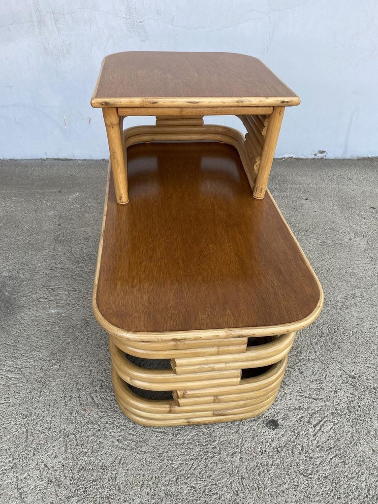 Restored Paul Frankl Style Stacked Rattan Side Table with Cut Outs ...
