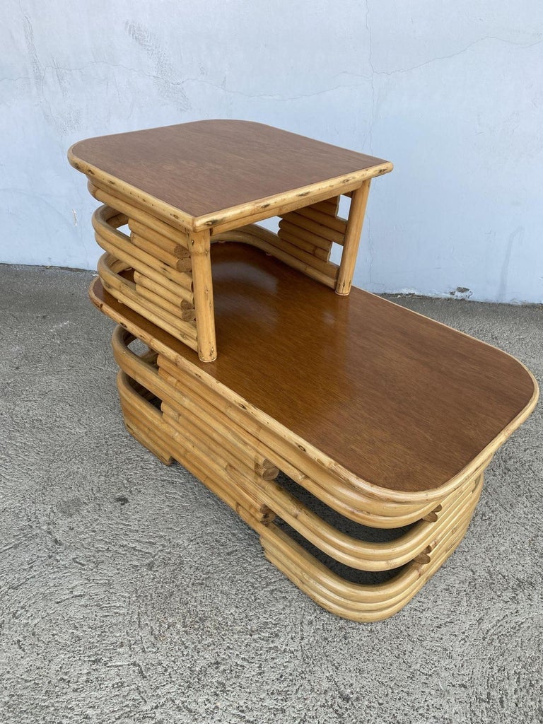 Restored Paul Frankl Style Stacked Rattan Side Table with Cut Outs ...