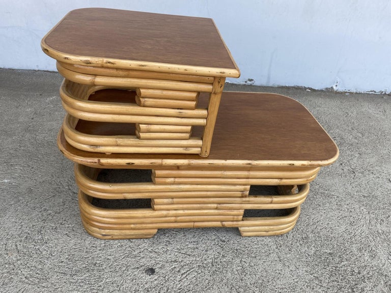 Restored Paul Frankl Style Stacked Rattan Side Table with Cut Outs ...