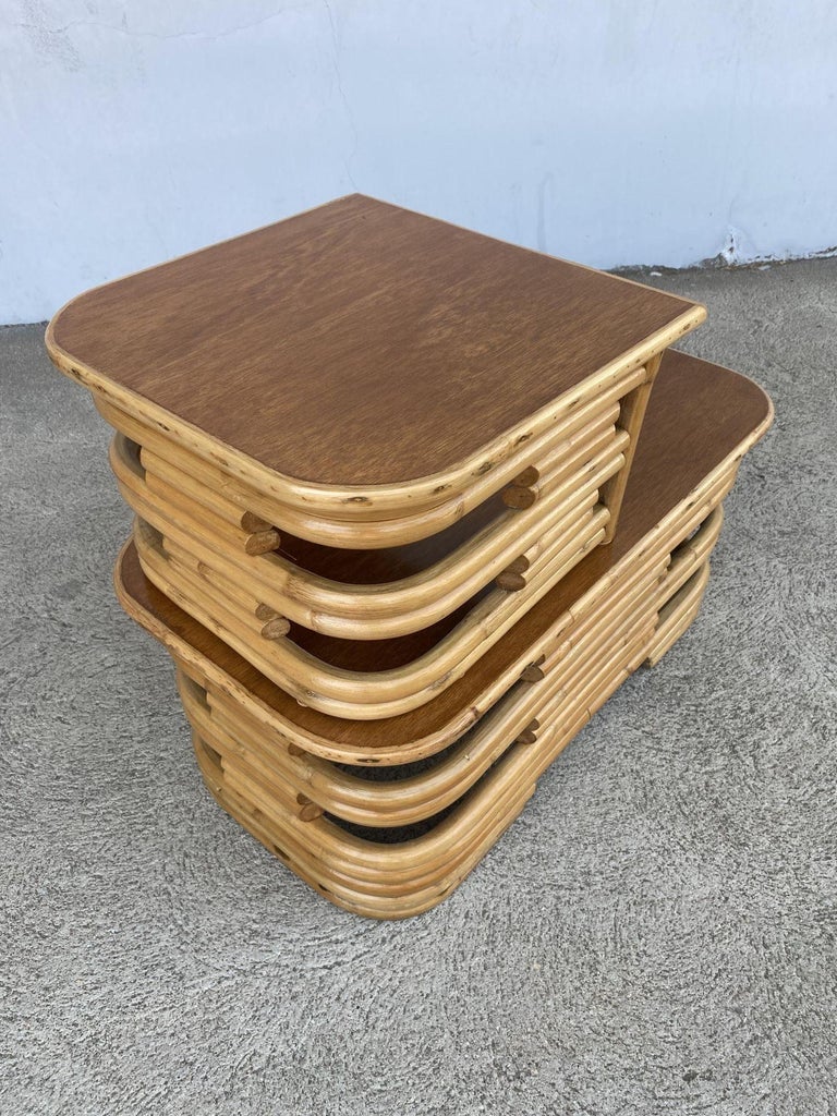 Restored Paul Frankl Style Stacked Rattan Side Table with Cut Outs ...