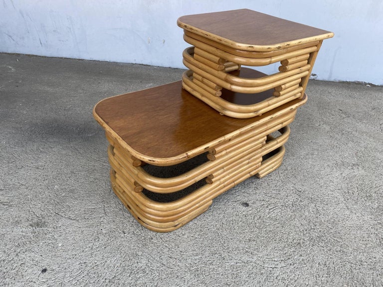 Restored Paul Frankl Style Stacked Rattan Side Table with Cut Outs ...