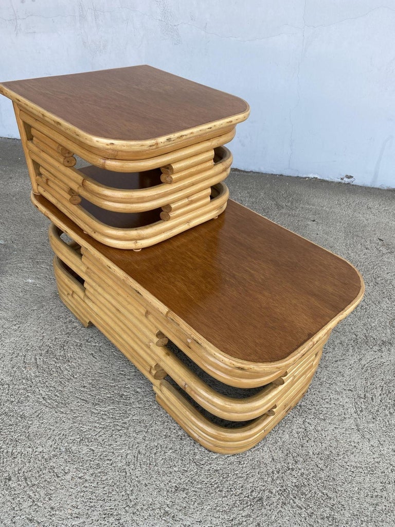 Restored Paul Frankl Style Stacked Rattan Side Table with Cut Outs ...