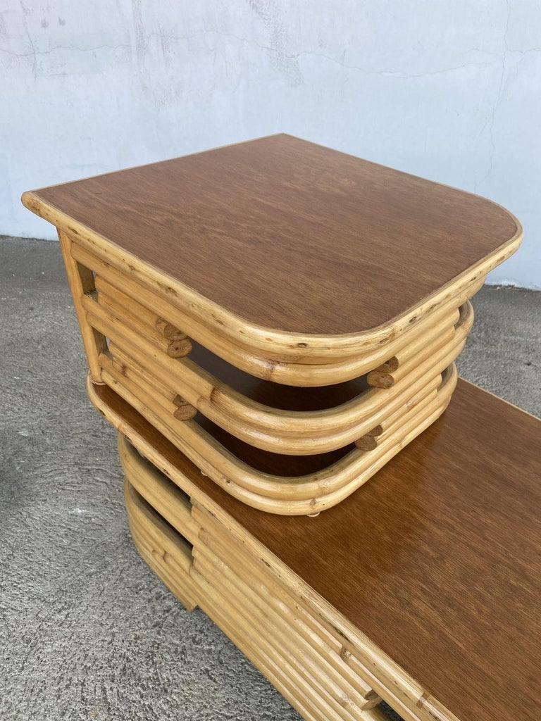 Restored Paul Frankl Style Stacked Rattan Side Table with Cut Outs ...