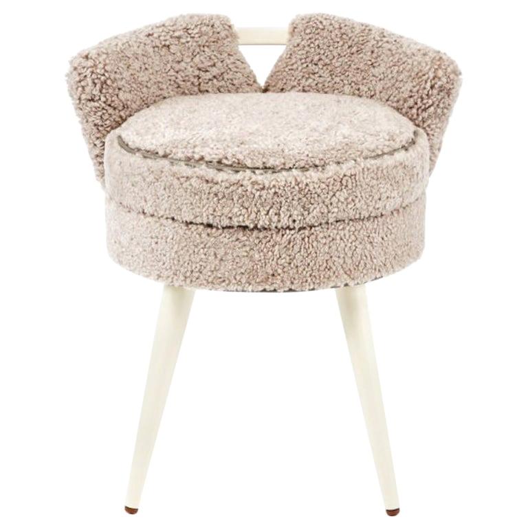 Paul Frankl Style Vanity Stool Upholstered in Shearling For Sale at 1stDibs