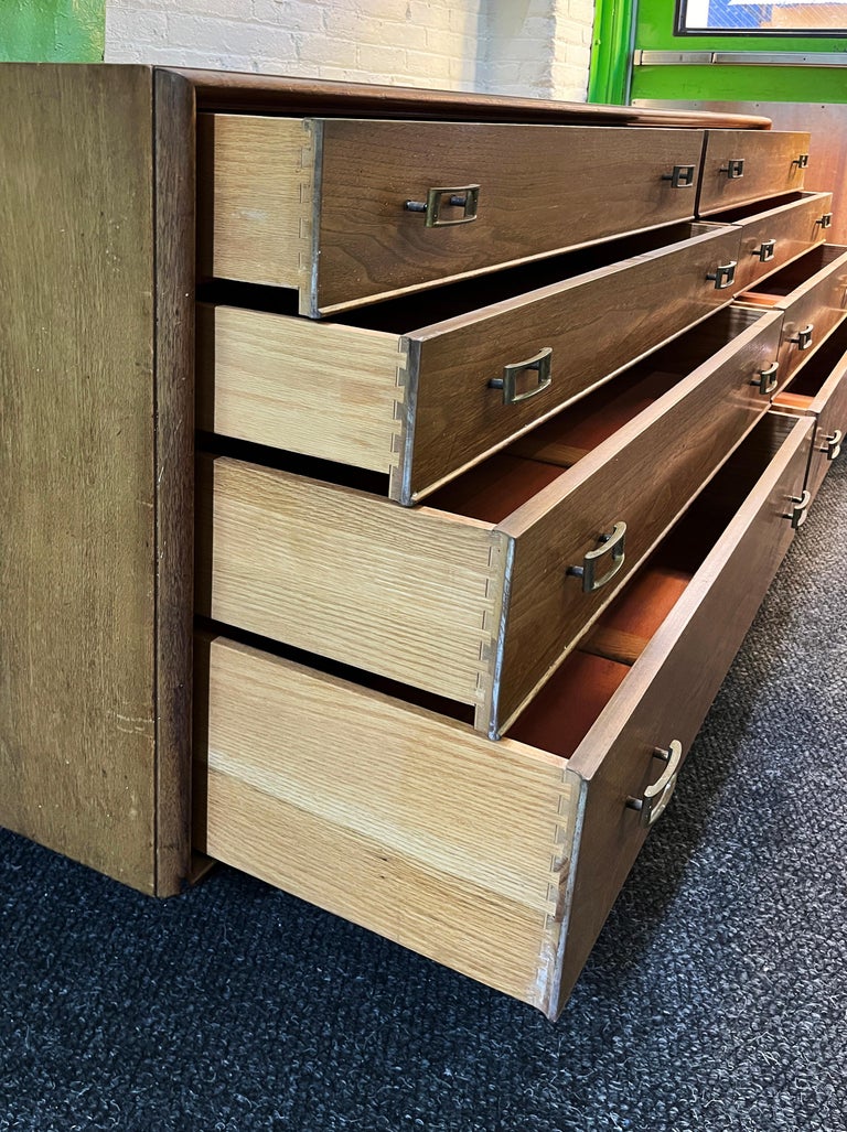 Paul Frankl Walnut Dresser with Brass Buckle Pulls and Feet 1950s ...