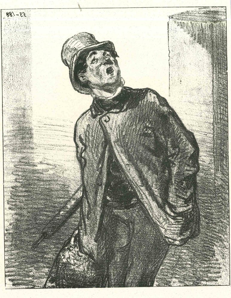 Paul Gavarni - A Watching Man - Original Lithograph by Paul Gavarni ...