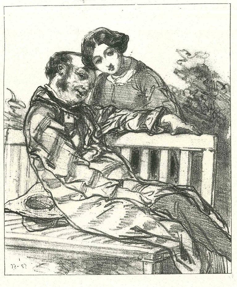 Gentle Fondness - Original Lithograph by Paul Gavarni - 1881 For Sale ...
