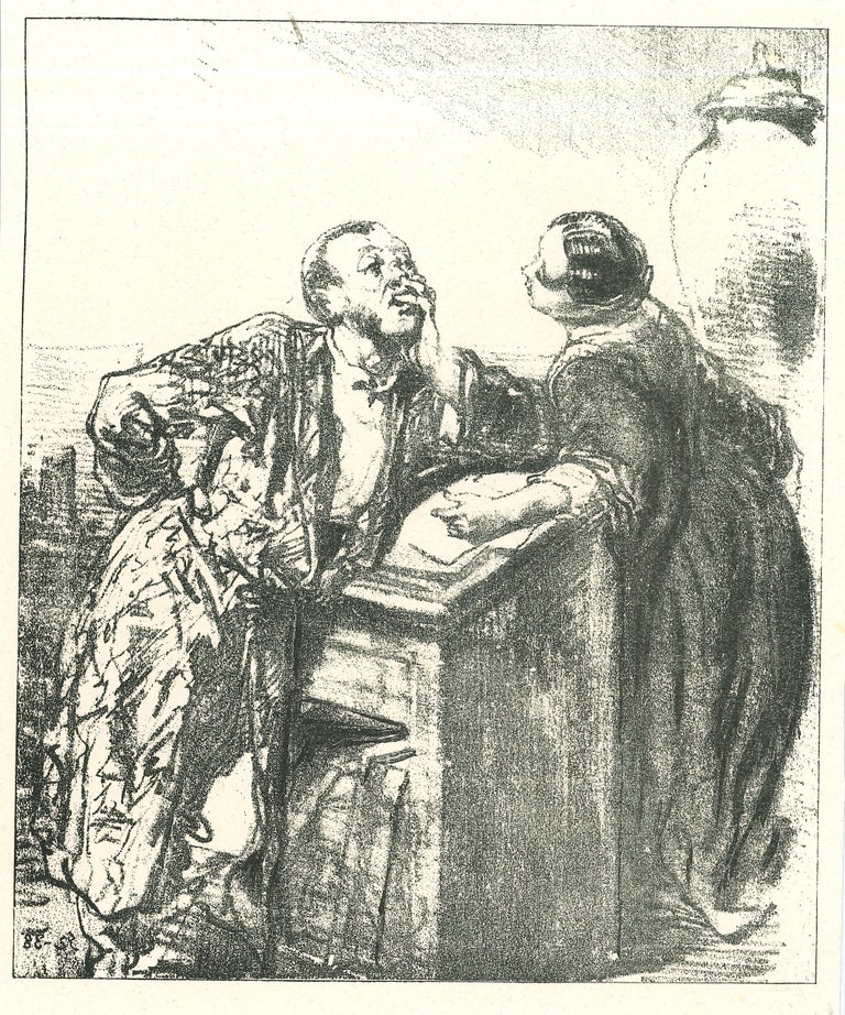 The Conversation - Original Lithograph by Paul Gavarni - 1881 For Sale ...