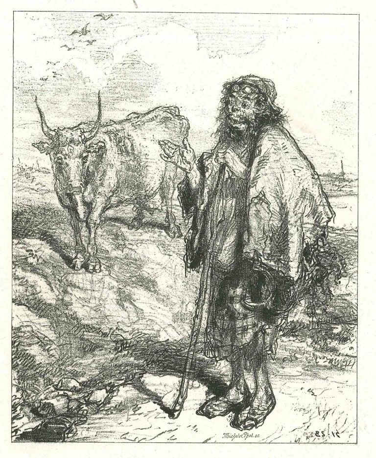 Paul Gavarni - The Passenger Beside a Farm - Original Lithograph by ...