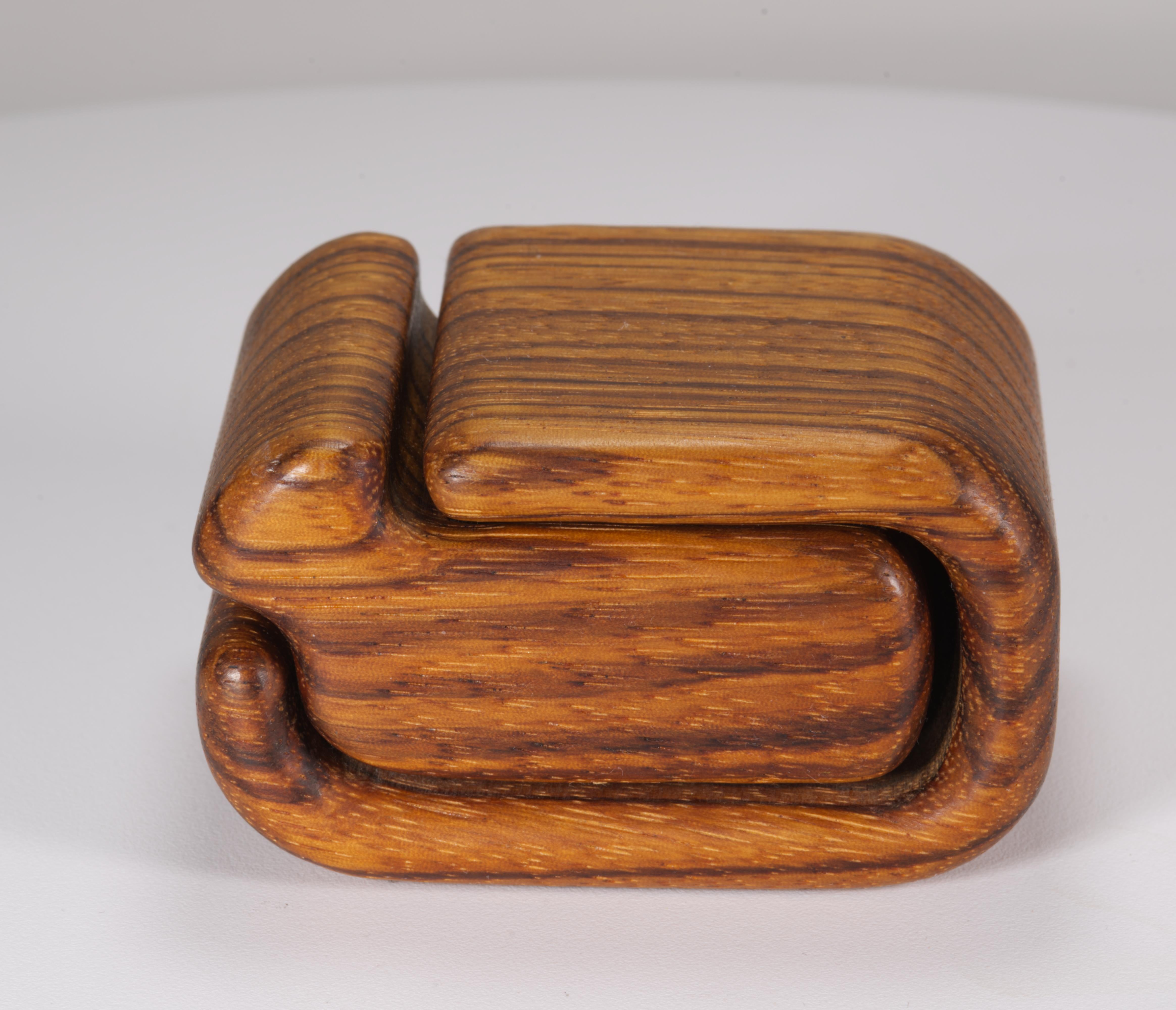 Paul Greene Vintage Sculptural Carved Zebra Wood Box For Sale at 1stDibs
