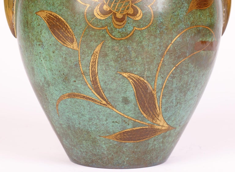 Paul Haustein for WMF Art Deco Patinated Twin Handled Bronze Floral ...