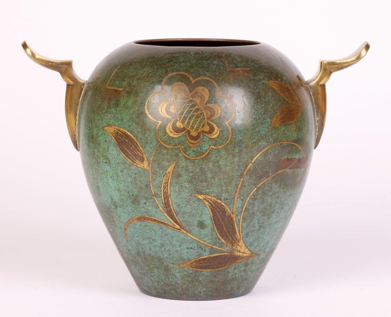 Paul Haustein for WMF Art Deco Patinated Twin Handled Bronze Floral ...